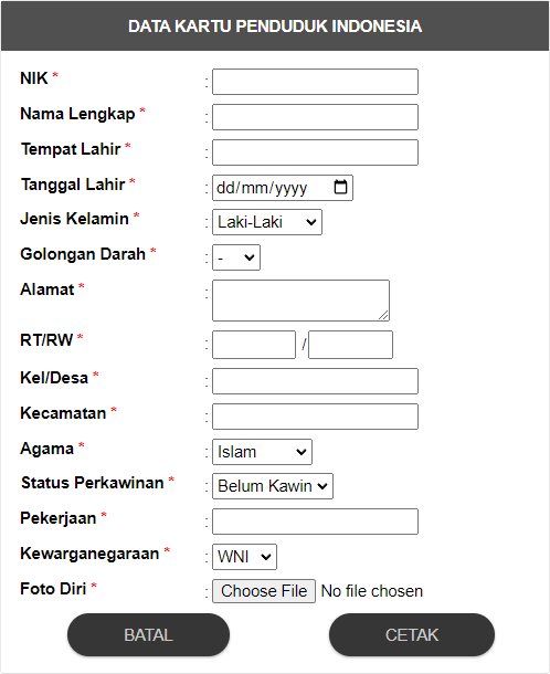 Tugas Form KTP Web Programming Ihya Fauzi s Blog